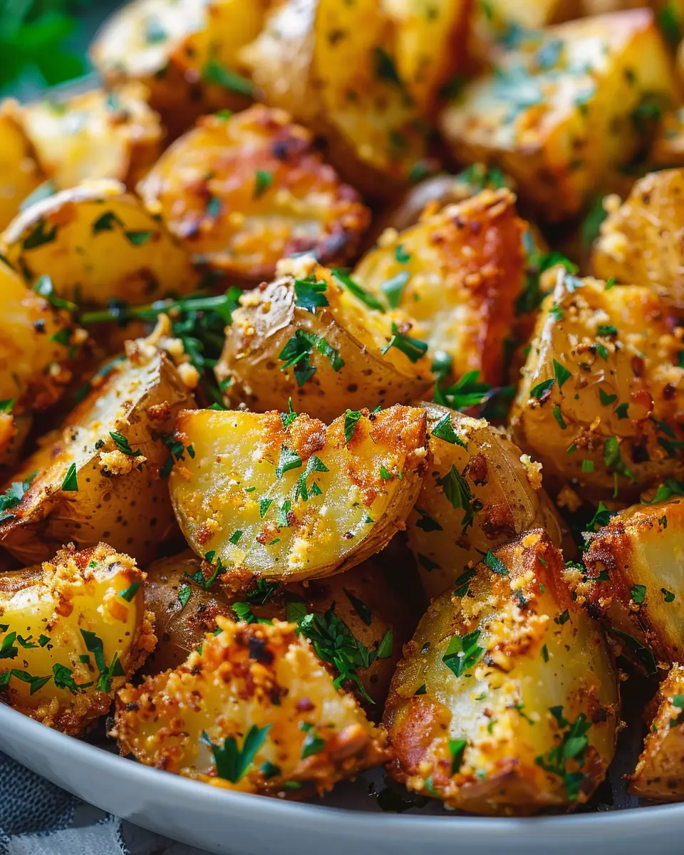 crispy cheesy garlic roasted potatoes
